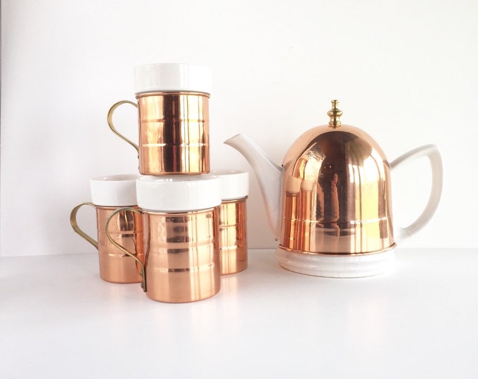 Vintage Baker Hart & Stuart Ceramic Teapot With Copper Cozy and Set of ...