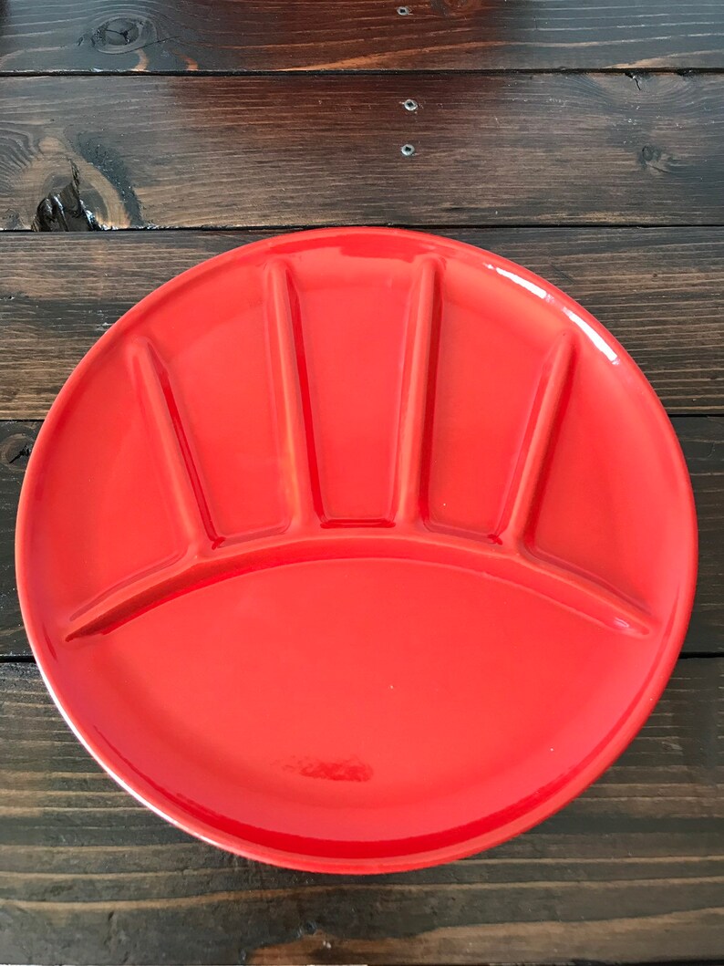 Vintage Red Enamelware Plates Vintage Red Enamel Divided | Etsy