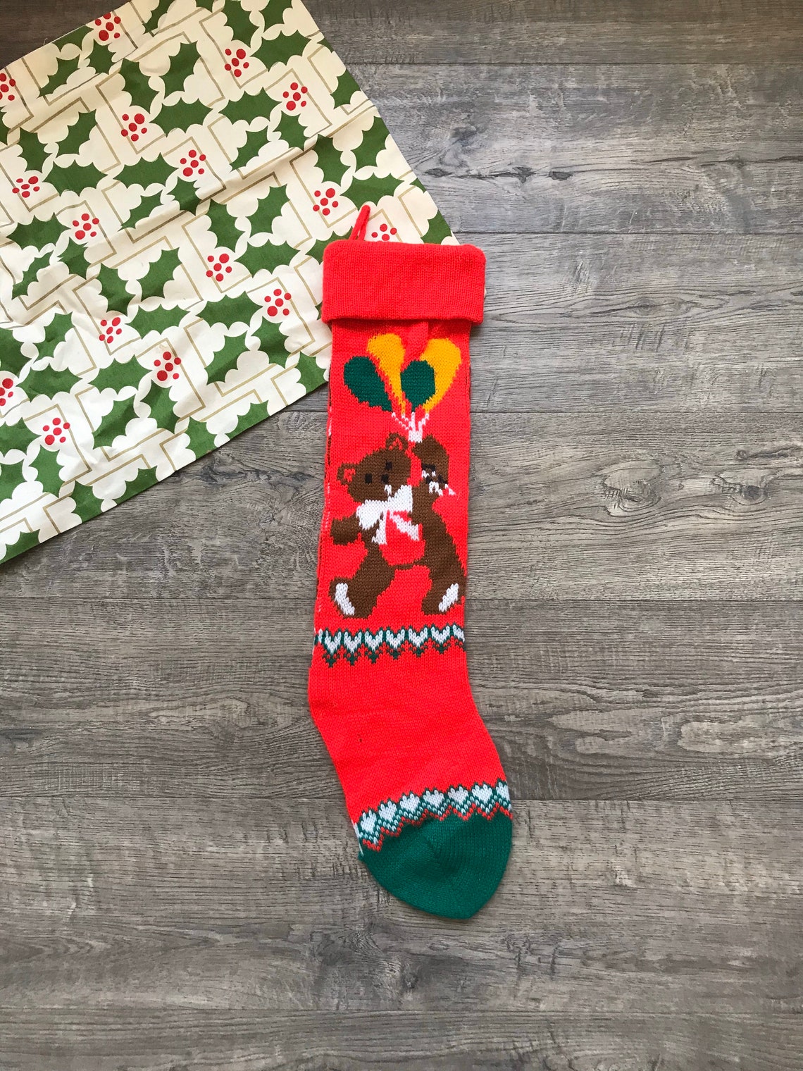 Vintage Teddy Bear Christmas Stocking - Etsy