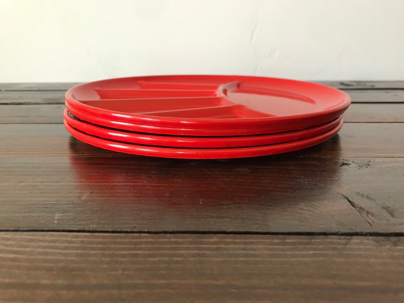 Vintage Red Enamelware Plates Vintage Red Enamel Divided | Etsy