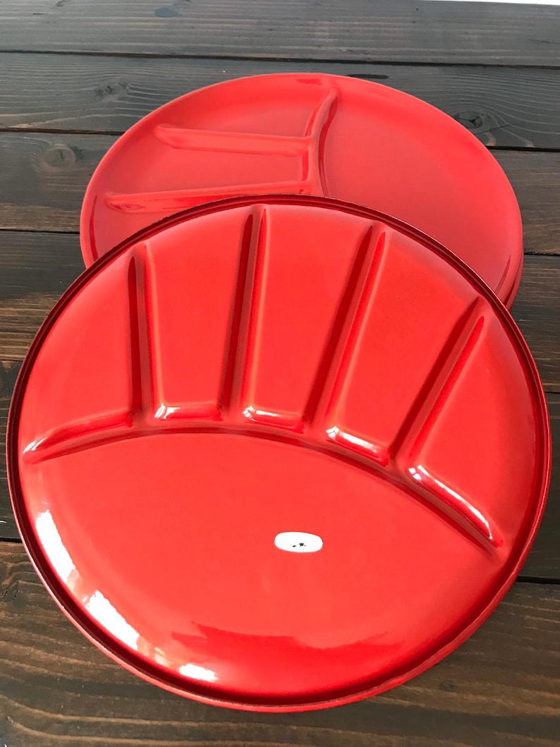 Vintage Red Enamelware Plates Vintage Red Enamel Divided | Etsy