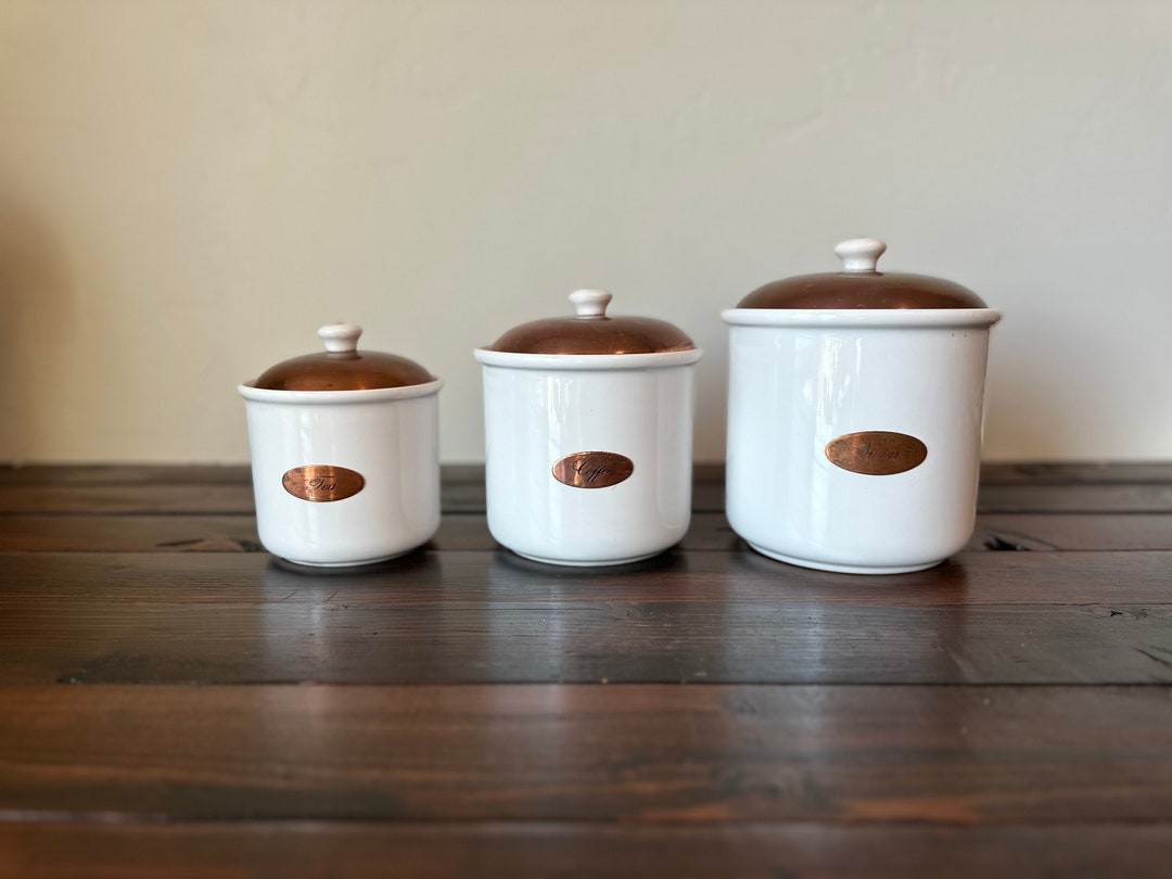Vintage Ceramic Copper Kitchen Canister: Rustic Coffee, Tea, Sugar - Etsy