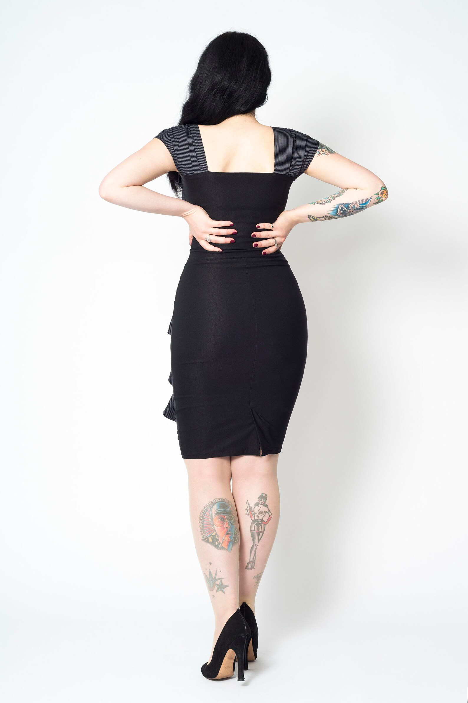 Black Pinstripe Retro Goth Pinup Pencil Dress | Etsy