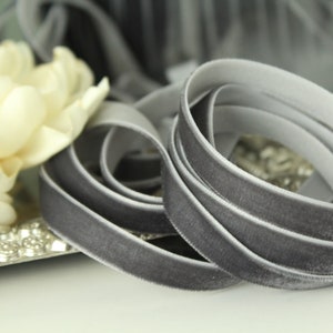 3/8 Inch (10 Mm ) Charcoal Gray Velvet Ribbon / Dark Grey Velvet Ribbon ...