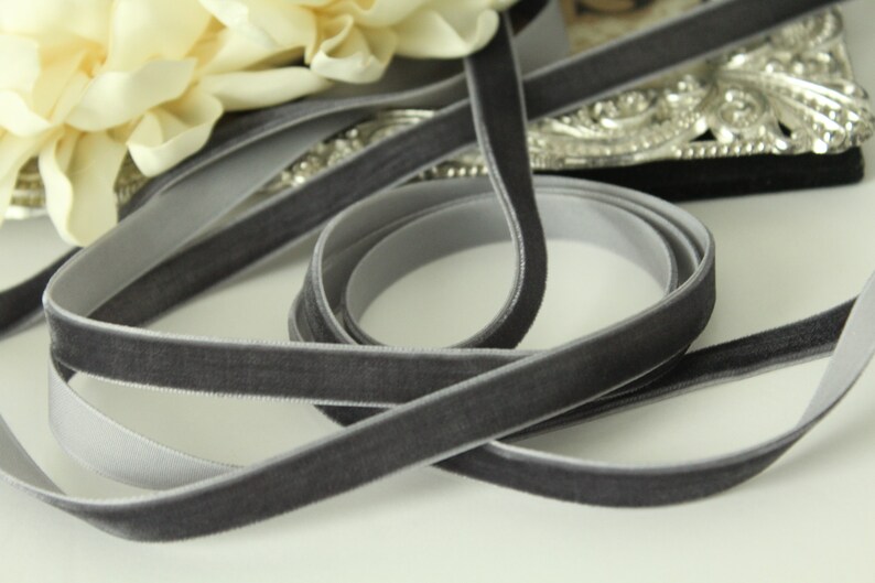 3/8 Inch 10 Mm Charcoal Gray Velvet Ribbon / Dark Grey | Etsy