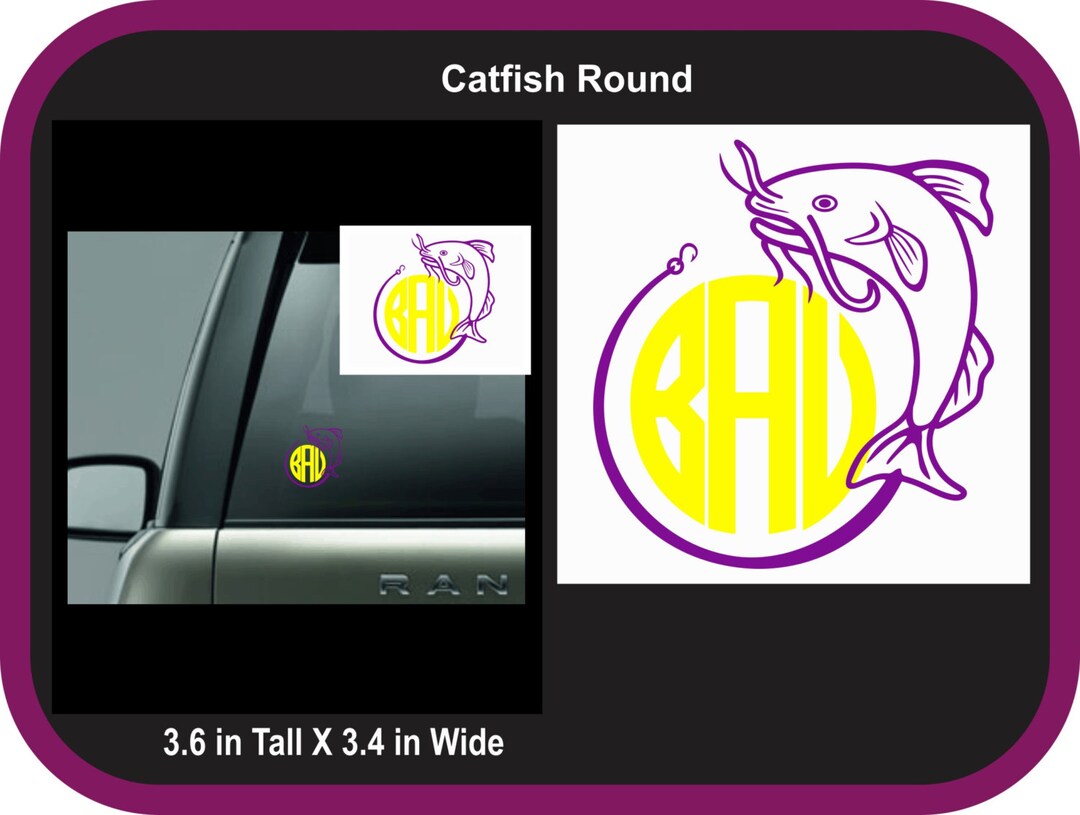 Catfish Fishing Round Monogram Decal - Etsy