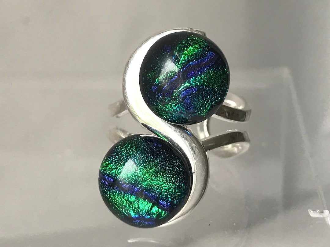 Emerald Green and Deep Indigo/purple Ripple Pattern Dichroic Glass ...