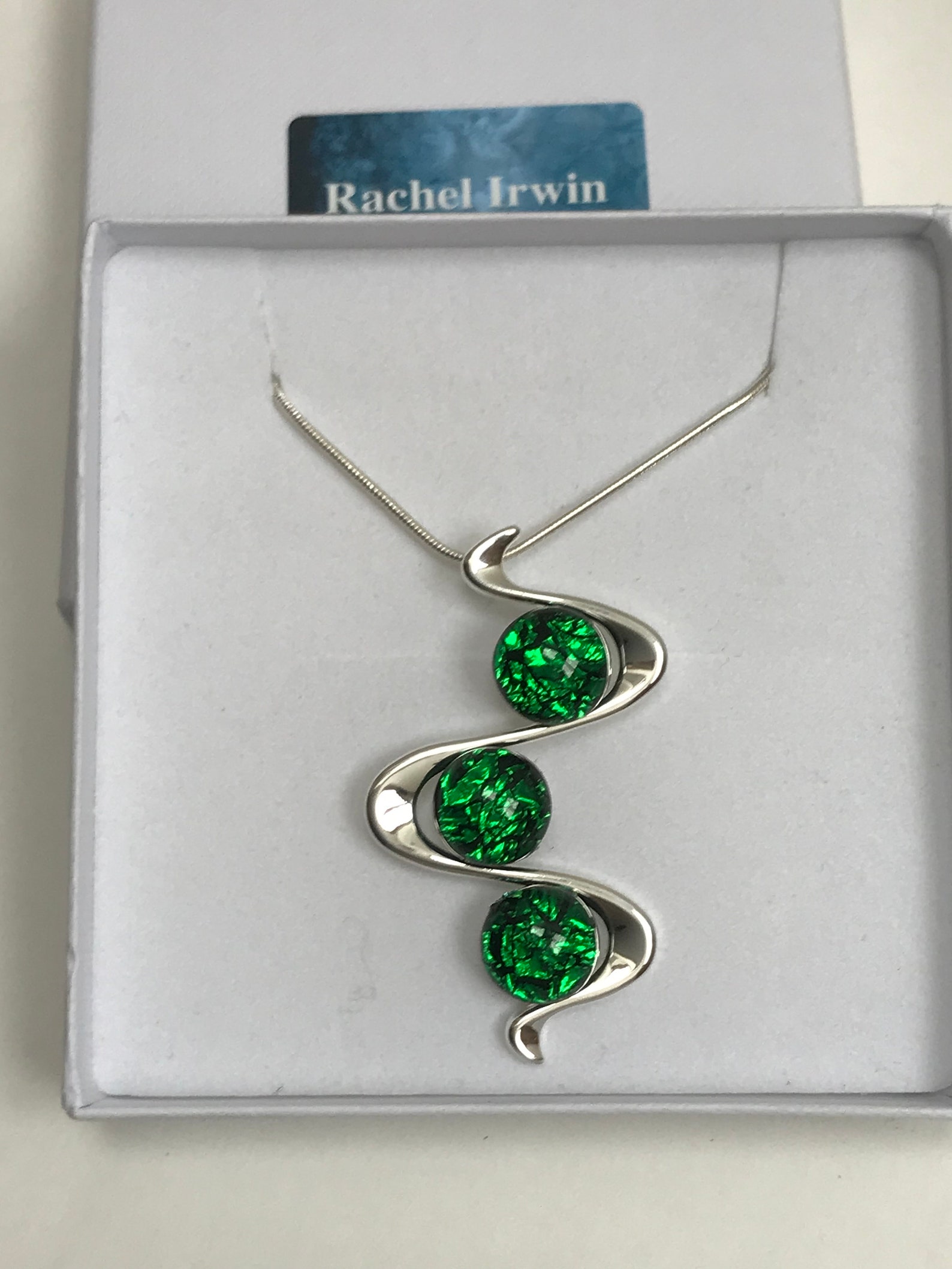 Emerald Green Dichroic Glass 3 Stone Superior Silver Plated - Etsy UK