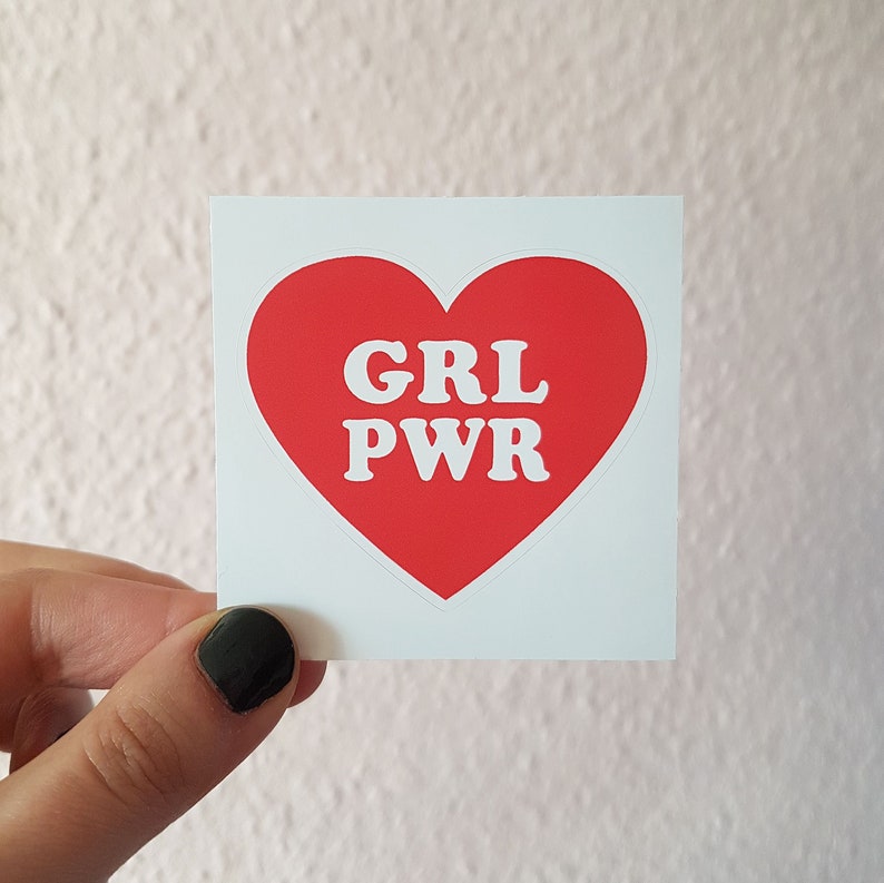 GRL PWR Feminist Red Heart Sticker Vinyl Illustrated | Etsy