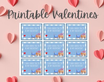 Train Valentine's Day Tag Printable valentines Day Card, School Vday ...