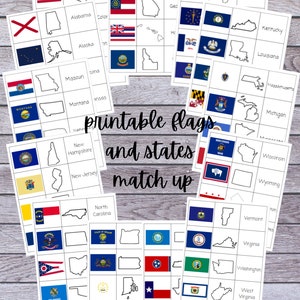 States and Flags Match up Printable - Etsy
