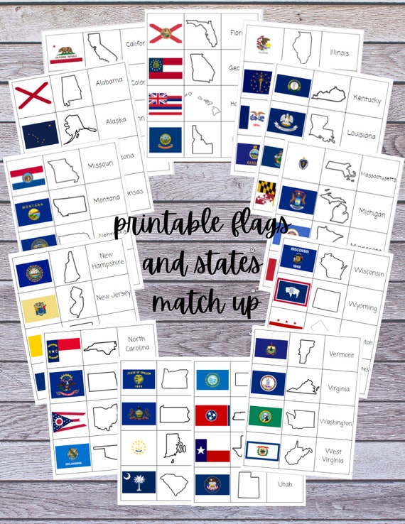 States and Flags Match up Printable | Etsy