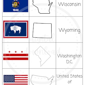 States and Flags Match up Printable - Etsy