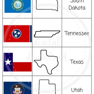 States and Flags Match up Printable - Etsy