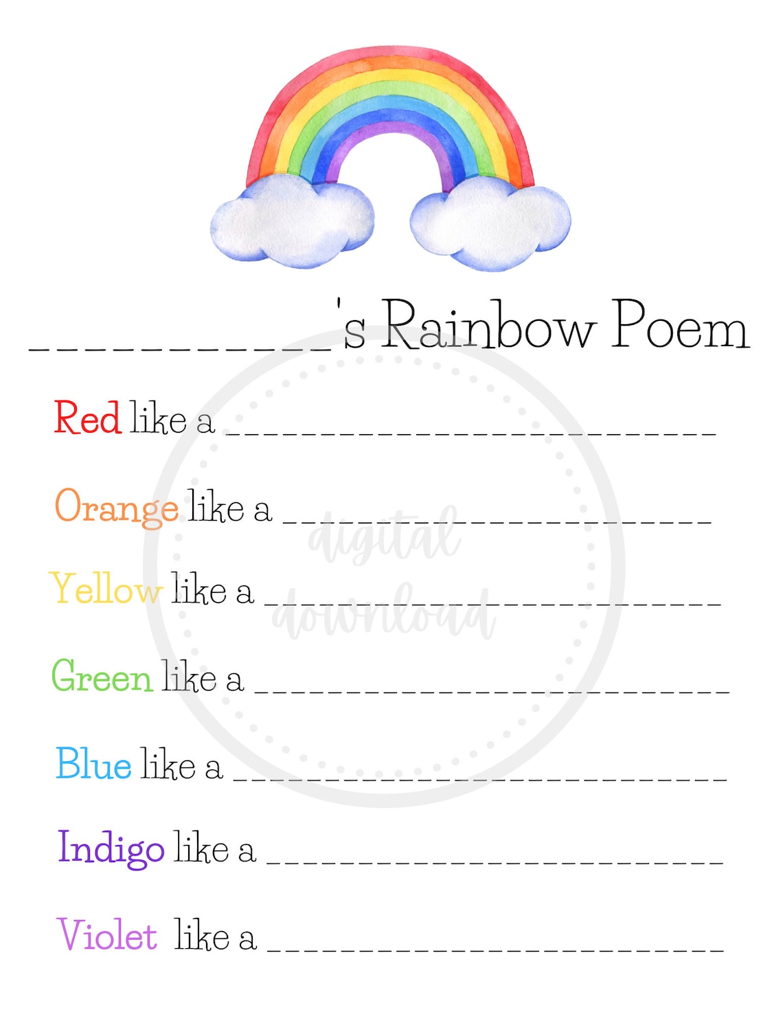 Rainbow Poem Template - Etsy