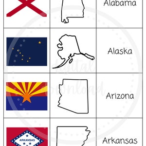 States and Flags Match up Printable - Etsy