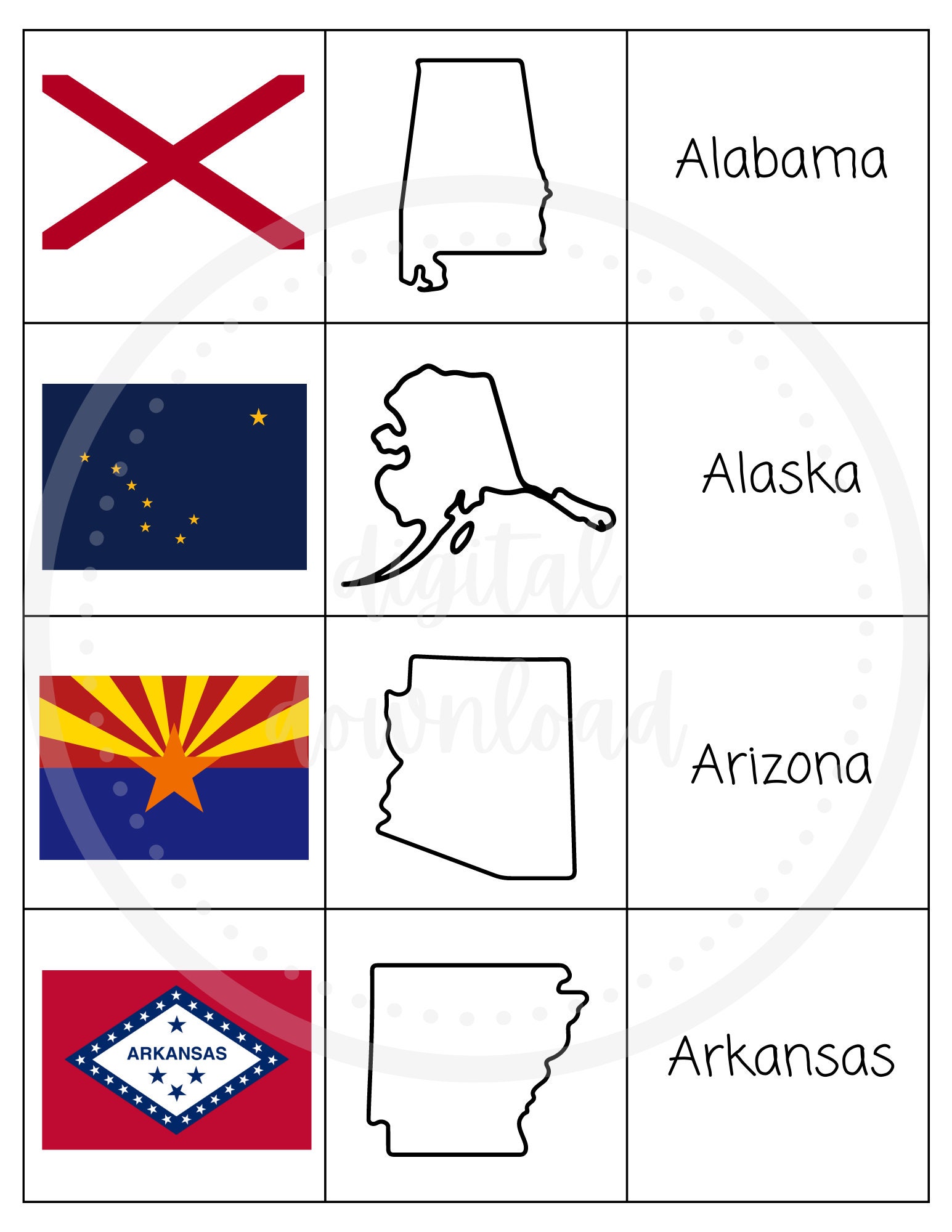 States and Flags Match up Printable - Etsy