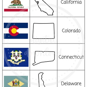 States and Flags Match up Printable - Etsy
