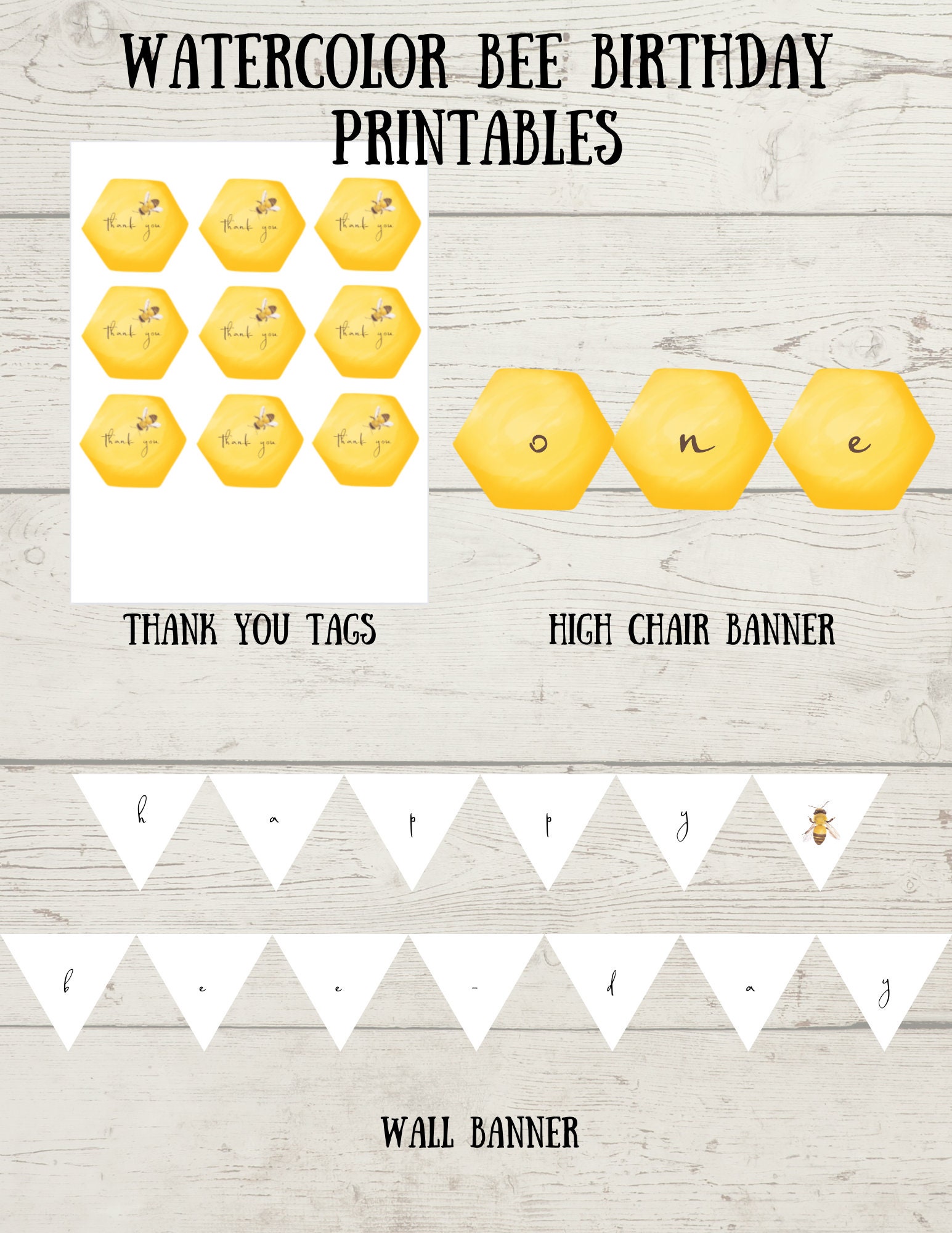 Watercolor Bee Birthday Printables - Etsy