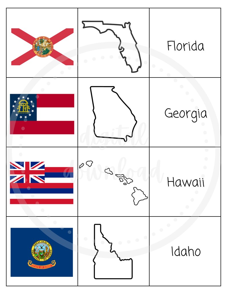 States and Flags Match up Printable - Etsy
