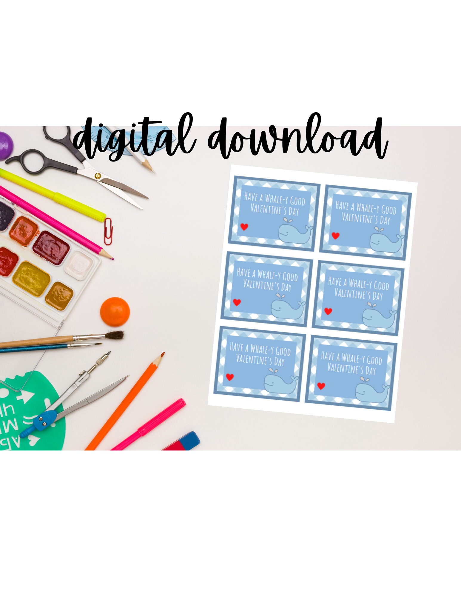 Whale Valentine Card Printable - Etsy