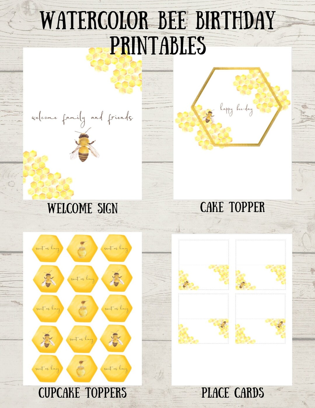 Watercolor Bee Birthday Printables - Etsy