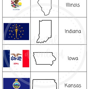 States and Flags Match up Printable - Etsy