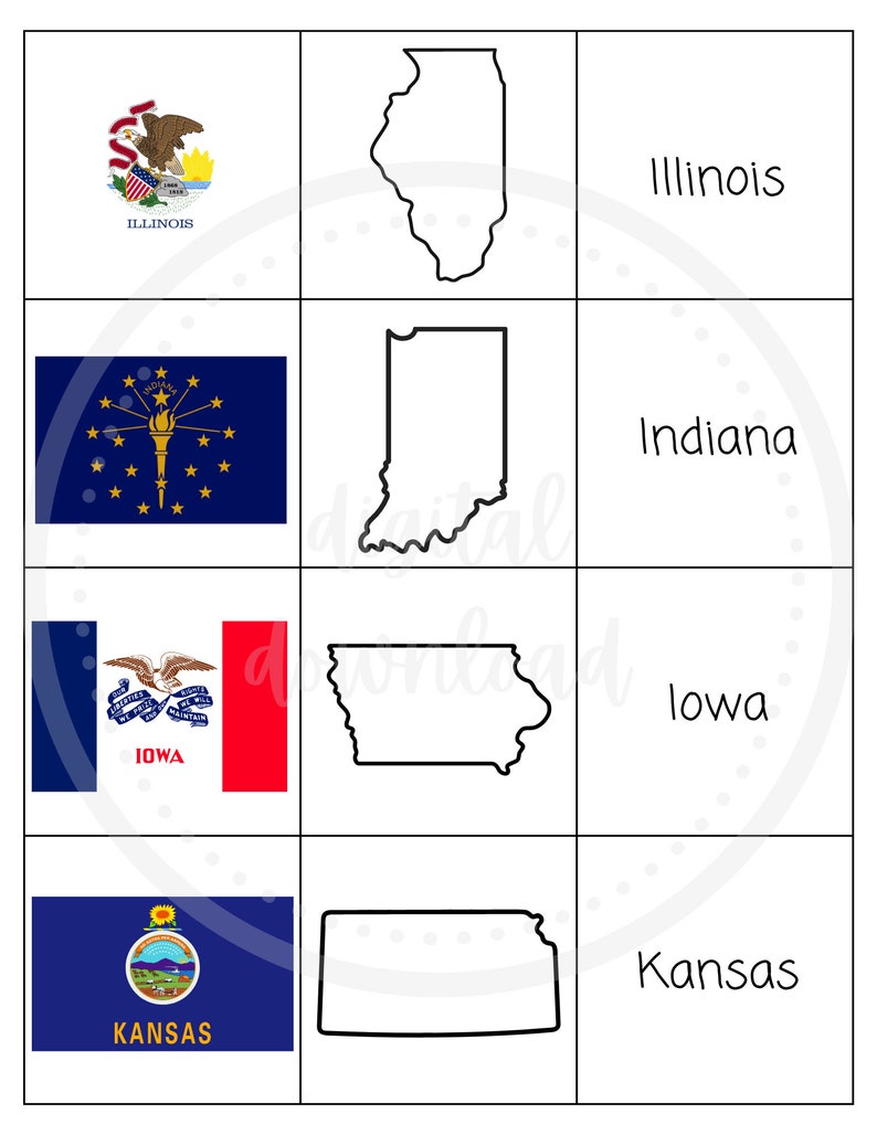 States and Flags Match up Printable - Etsy
