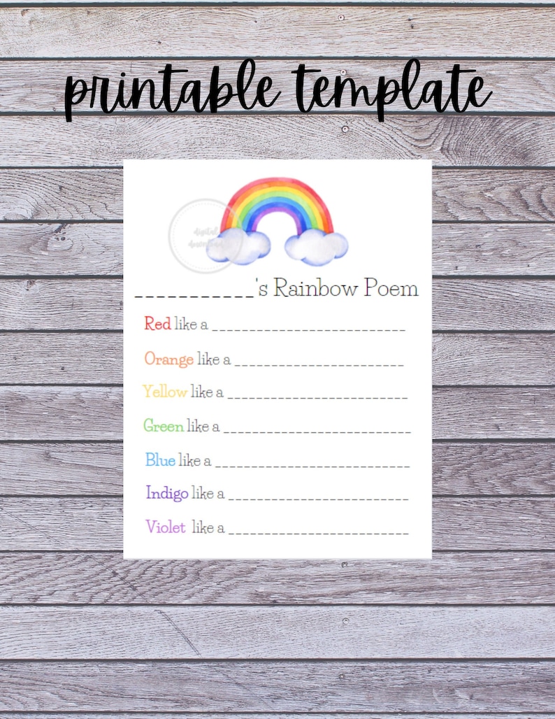Rainbow Poem Template - Etsy