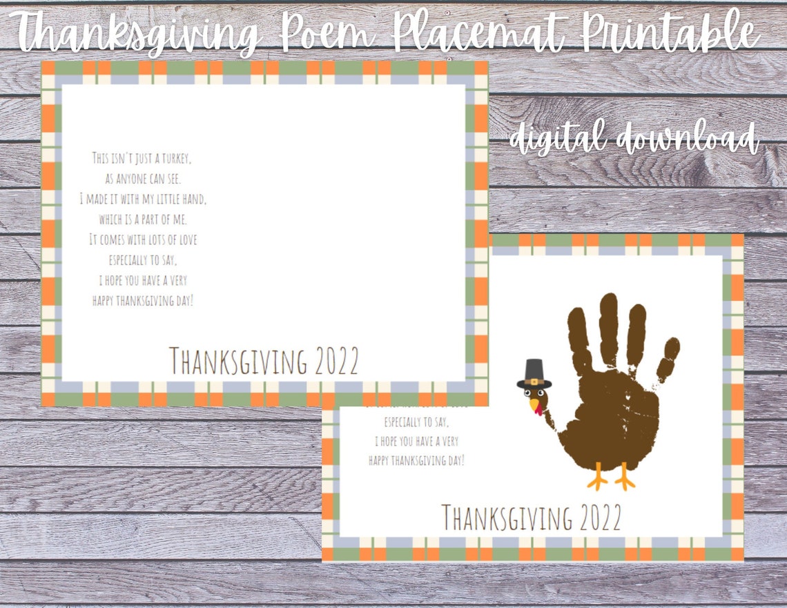 Thanksgiving Turkey Poem Placemat Printable - Etsy