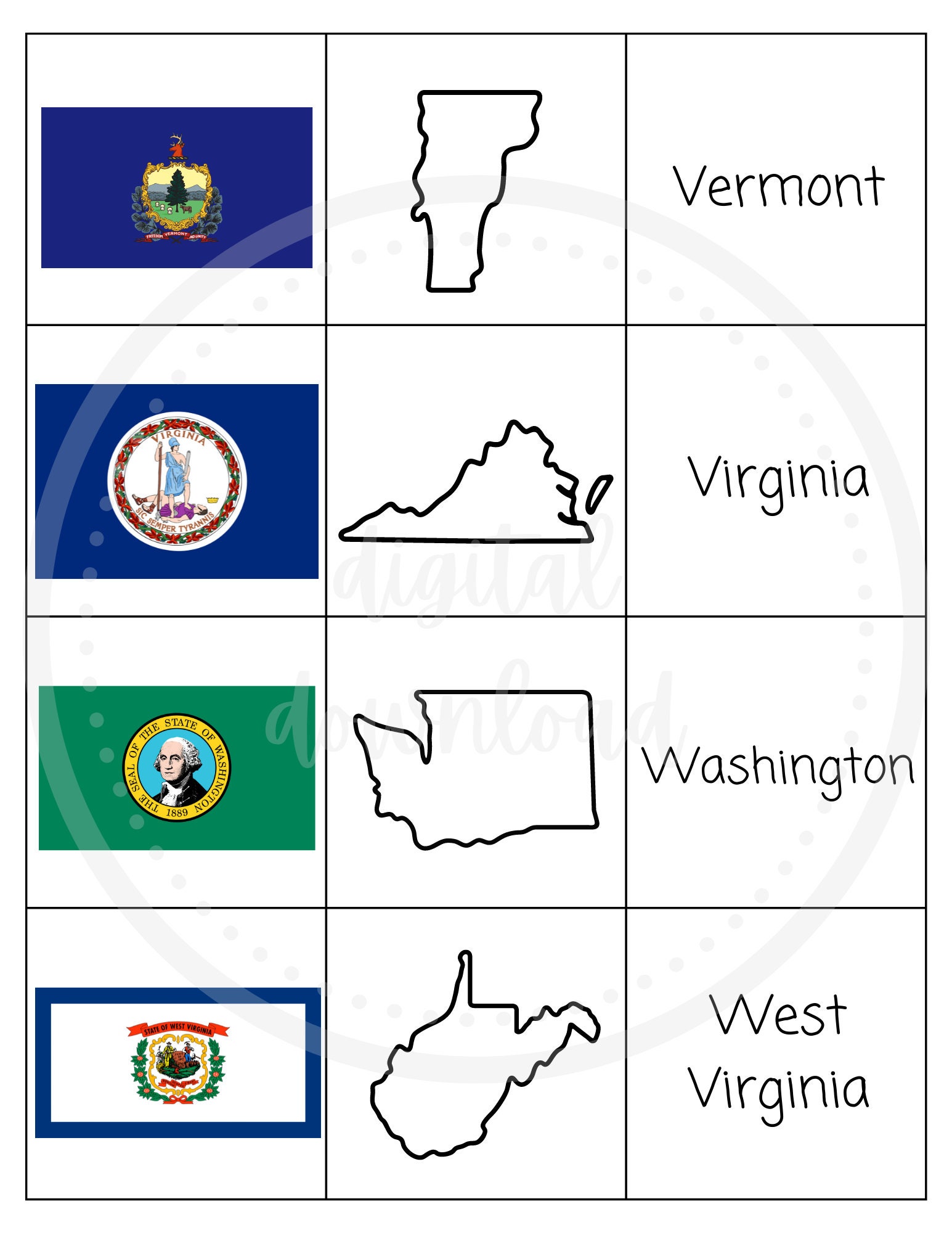 States and Flags Match up Printable - Etsy