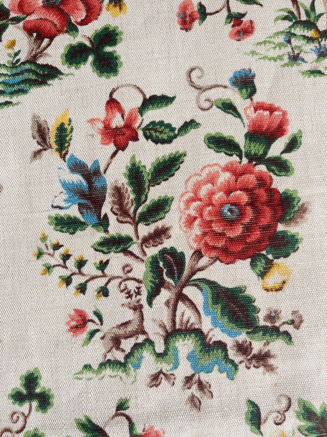 1940’s Floral Cotton Linen Union Fabric. Interiors. Curtains, Cushions ...