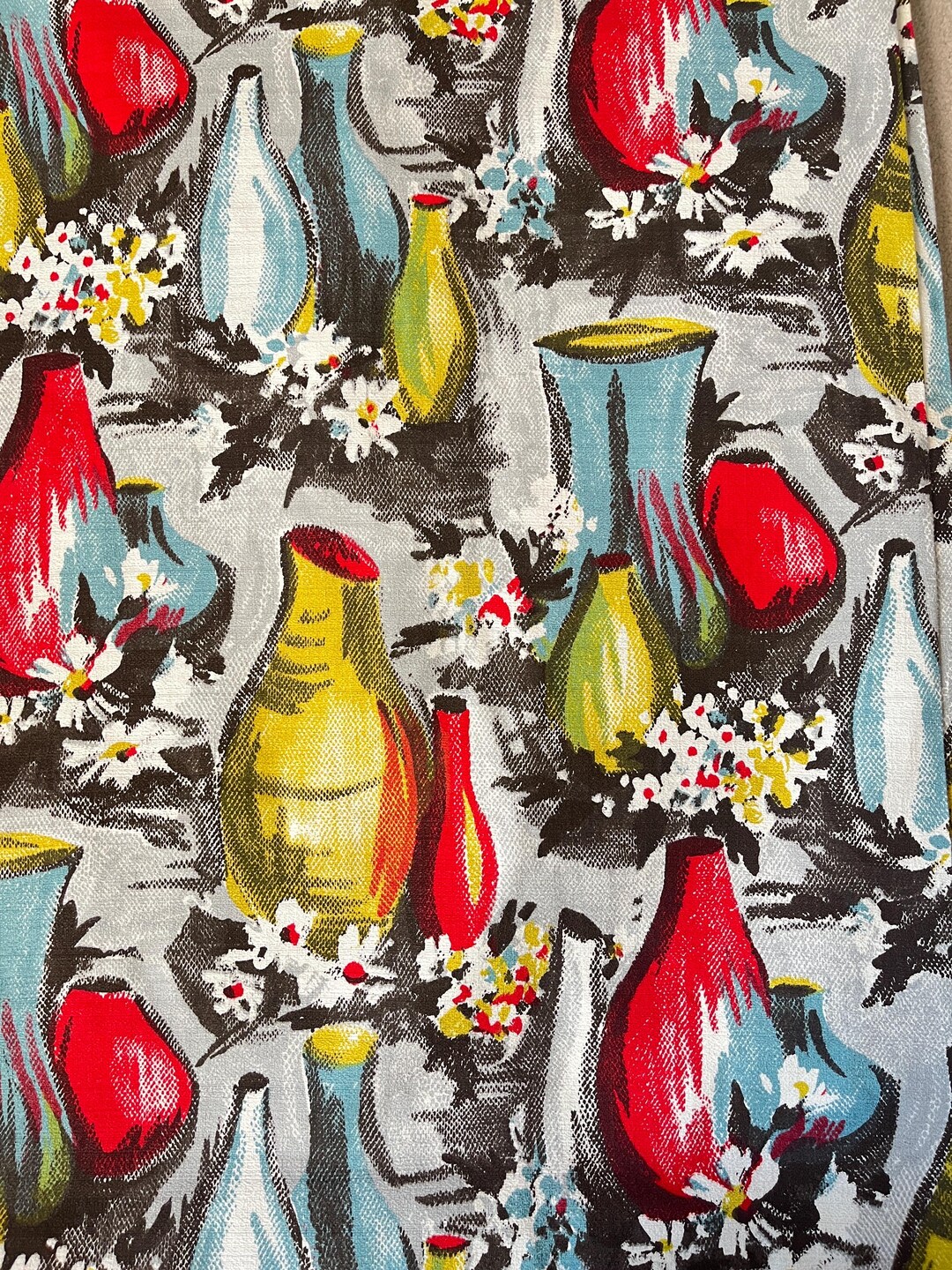 1950’s David Whitehead Jugs Fabric. Barkcloth Cotton Fabric. Cushions ...