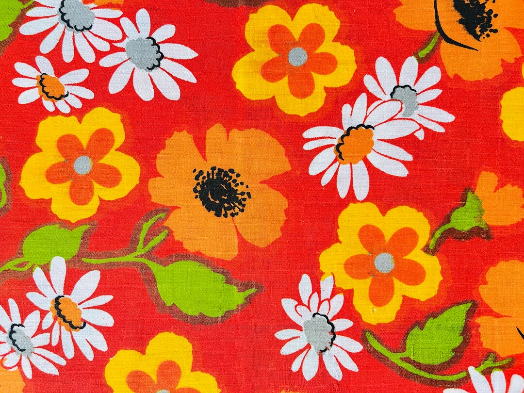 1960’s Stylised Floral Cotton Fabric. Dressmaking, Interiors. Pop Art ...