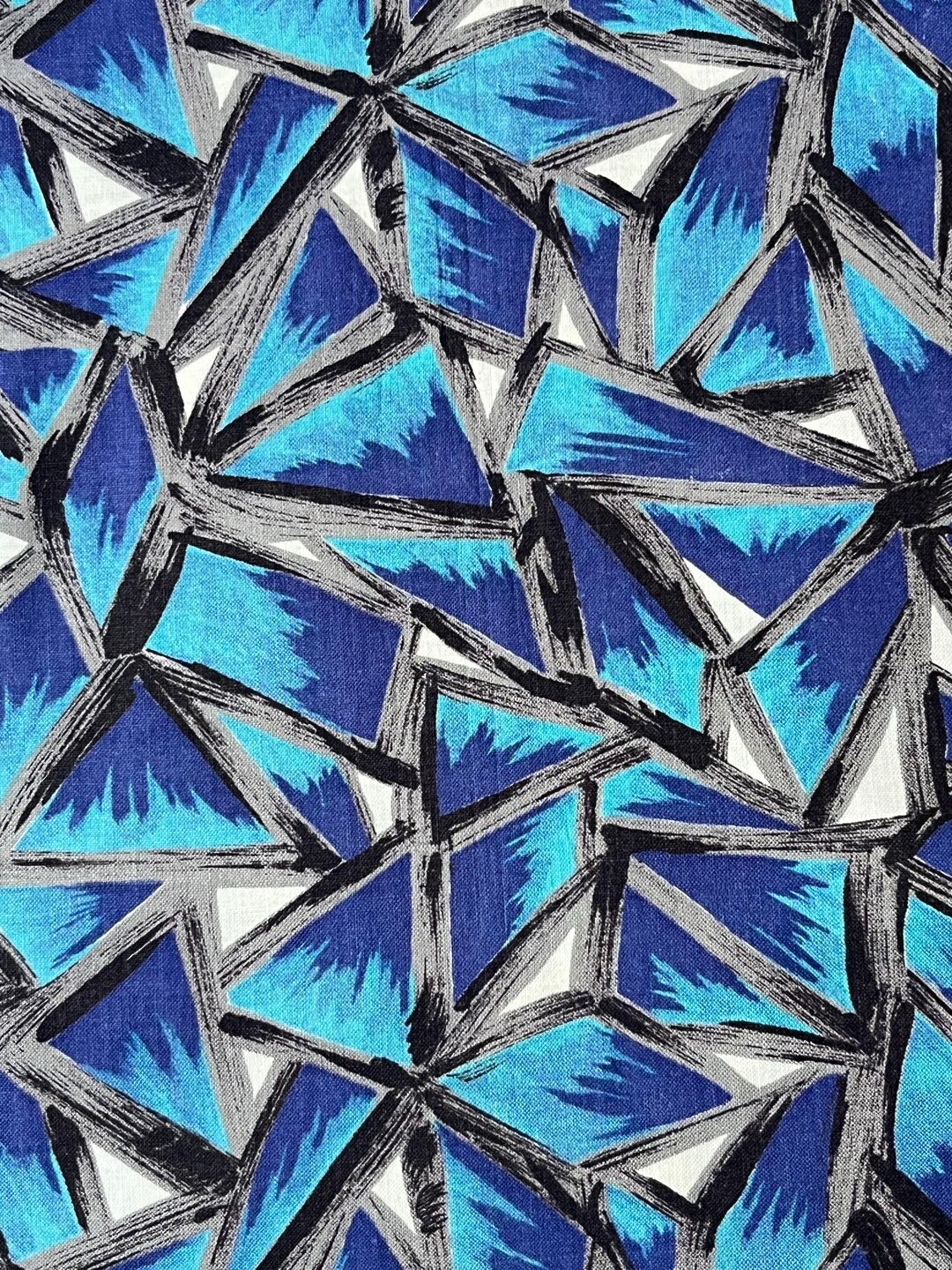 1950’s Blue Painterly Abstract Cotton Dressmaking Fabric. Sewing ...