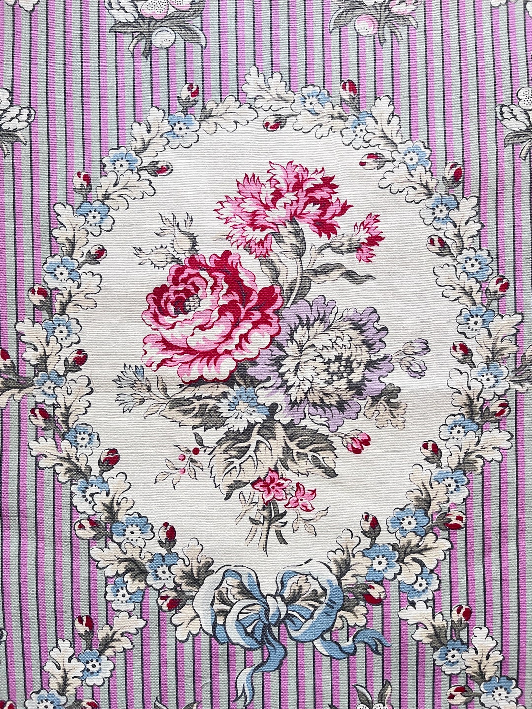 19th Century French Floral Cotton Poplin Fabric Sample. Original Label ...