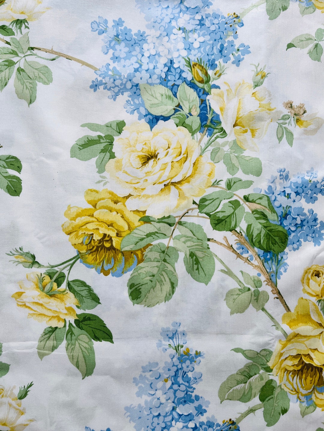 1980s Sanderson Floral sorilla Cotton Fabric. Yellow Roses and Lilac ...