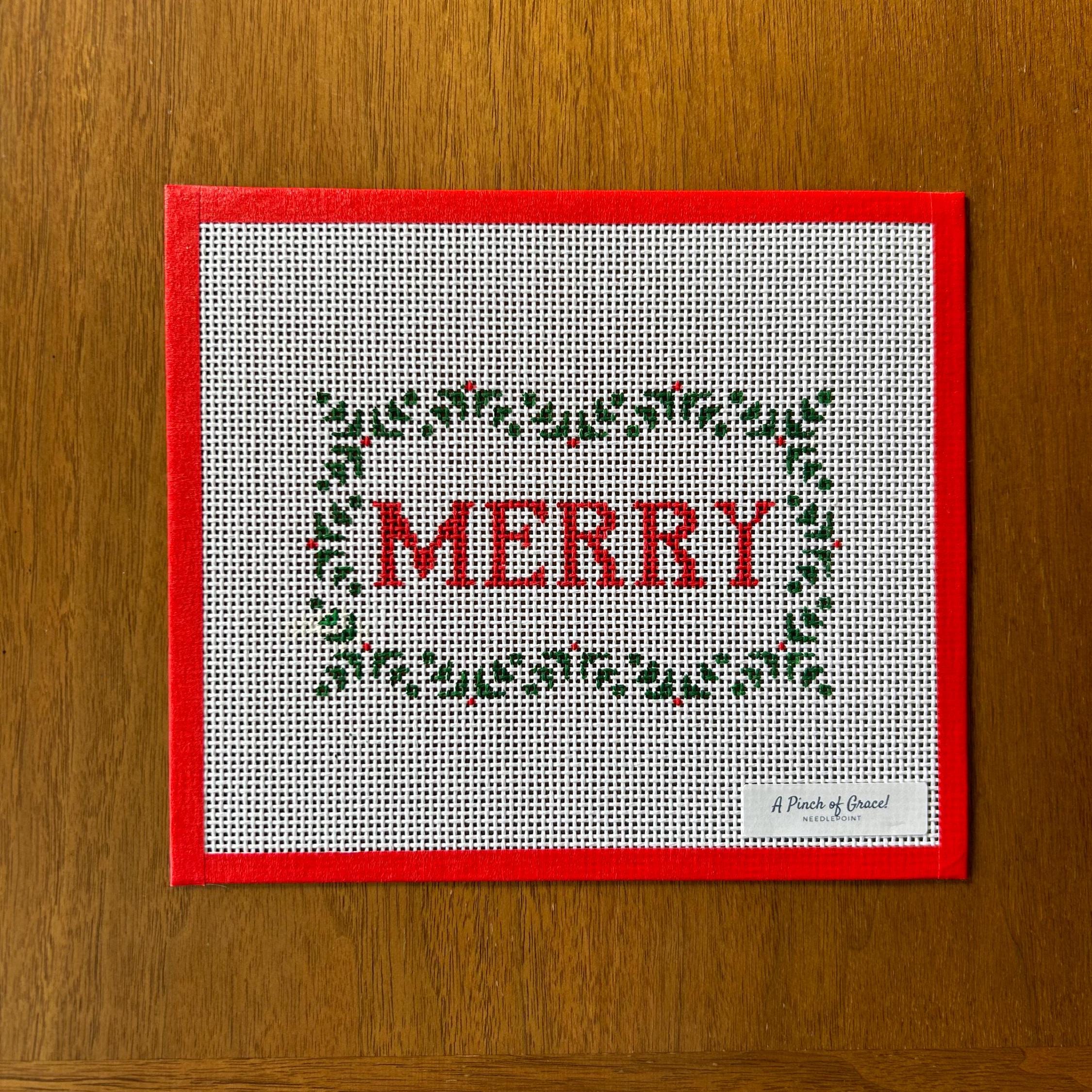Merry Door Hanger, Hand Painted Needlepoint Canvas, Needlepoint ...