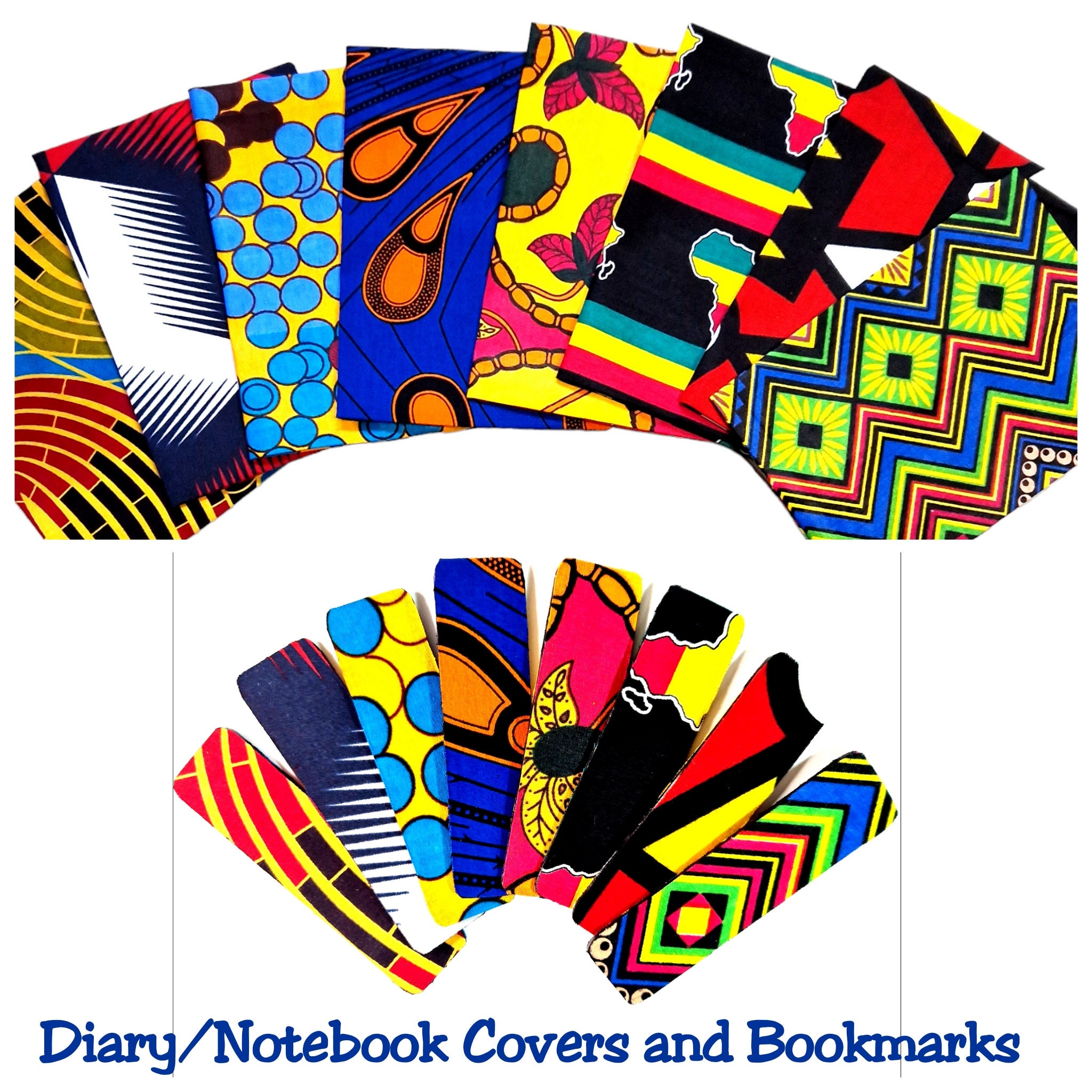 Notebook/diary/book Covers and Bookmarks, Ankara Book Cover, Fabric ...