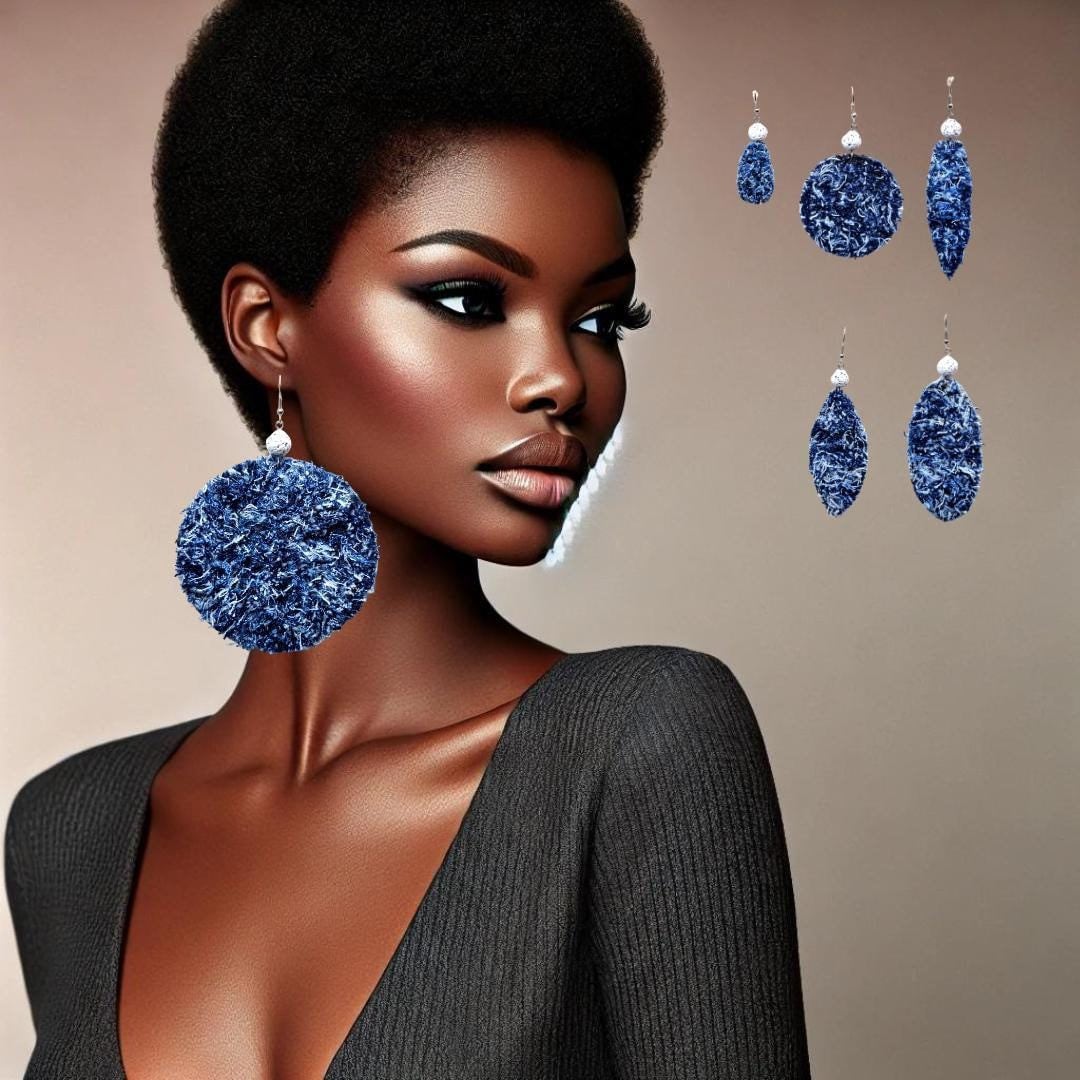 Denim Earrings,fabric Earrings, Blue Earrings, Jeans Earrings,big ...