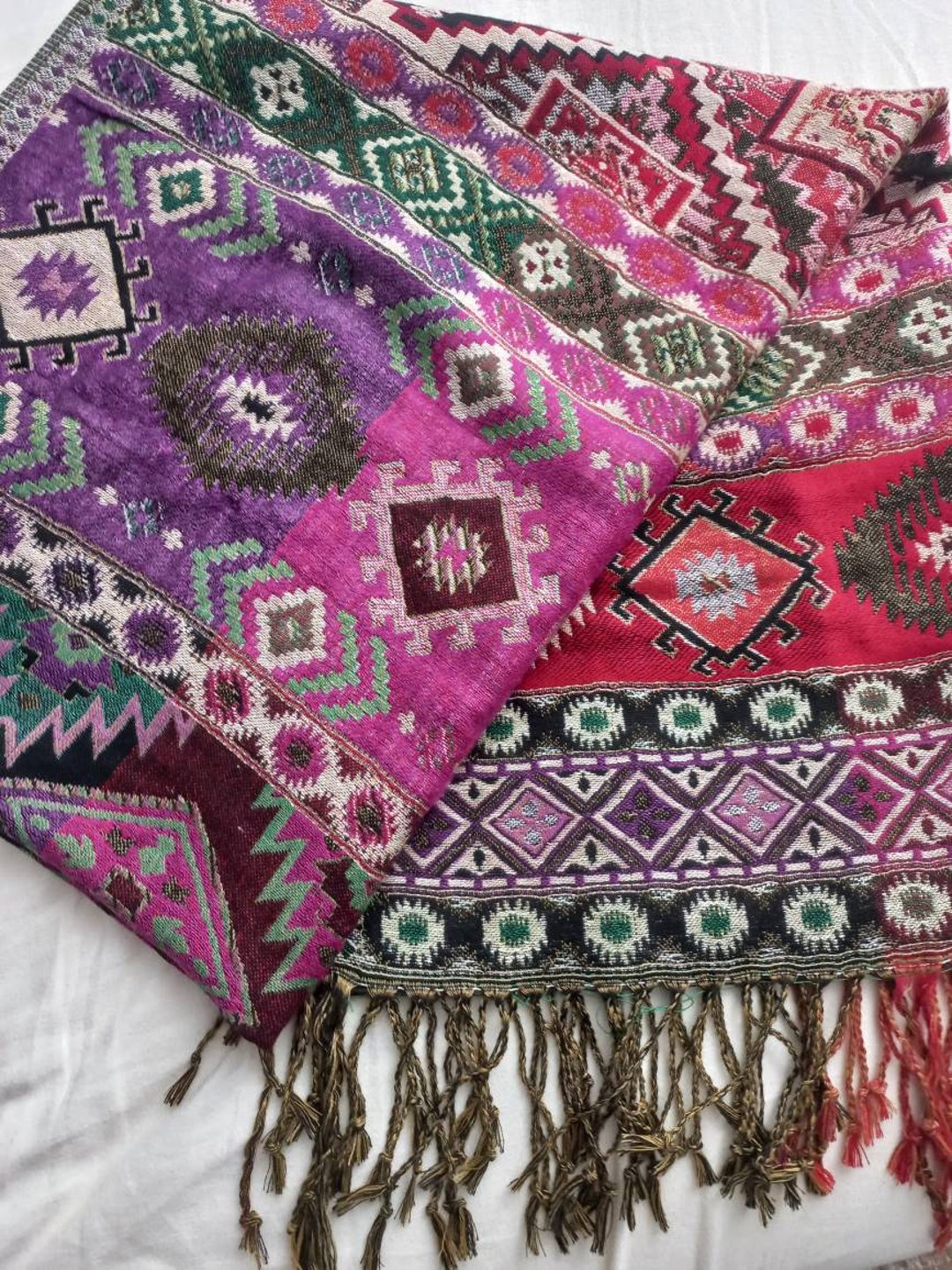 Fringed Rebozo Tzute Long Scarf 68x25 Wrap Pashmina Poncho From ...