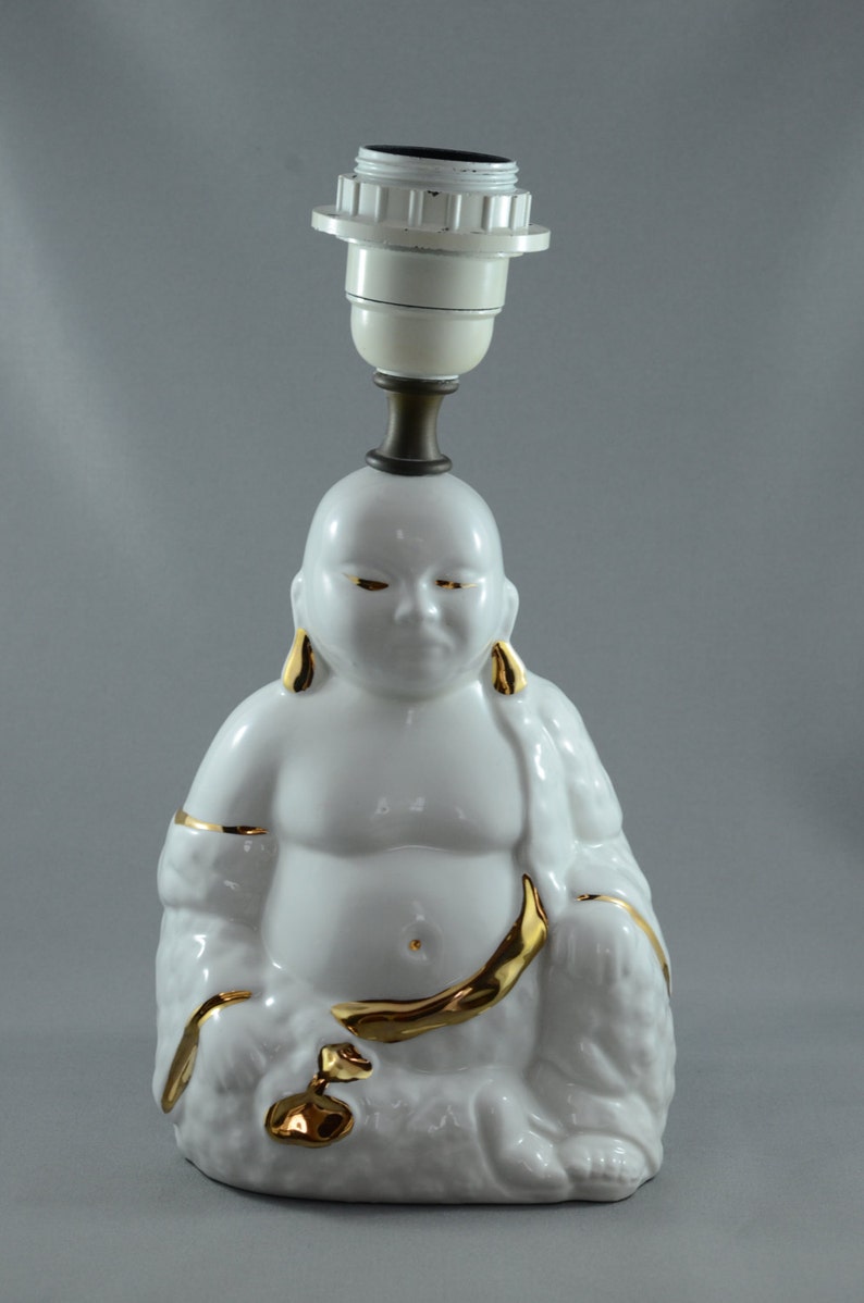 Laughing Buddha, Monk, Elegant 1950s Retro Lamp Hollywood Regency Style ...