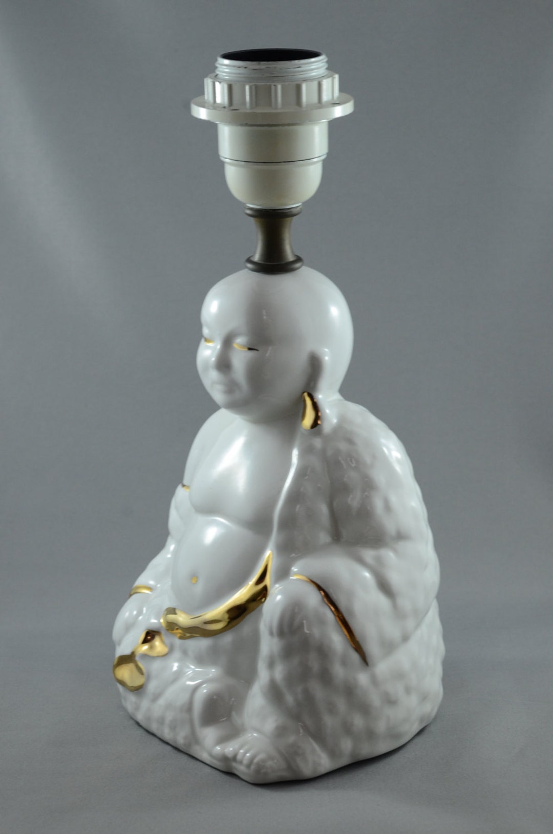 Laughing Buddha, Monk, Elegant 1950s Retro Lamp Hollywood Regency Style ...