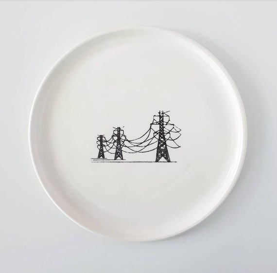 Handmade ceramic dinner plate with urban industrial image of ...