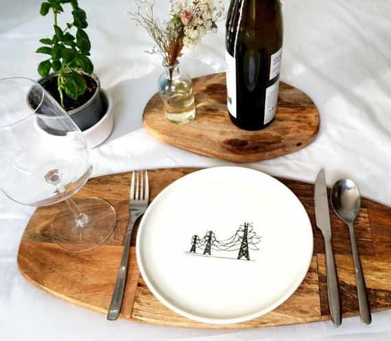 Handmade ceramic dinner plate with urban industrial image of ...