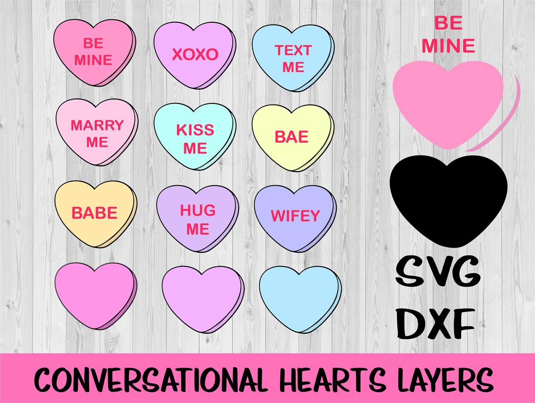 Heart Message SVG, Heart Message DXF, Conversational Hearts Layered ...