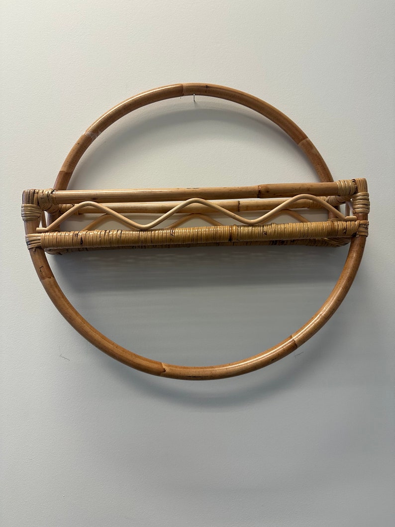 Round Rattan Wall Shelf, Round Hanging Plant Stand, Bamboo Plant Stand ...