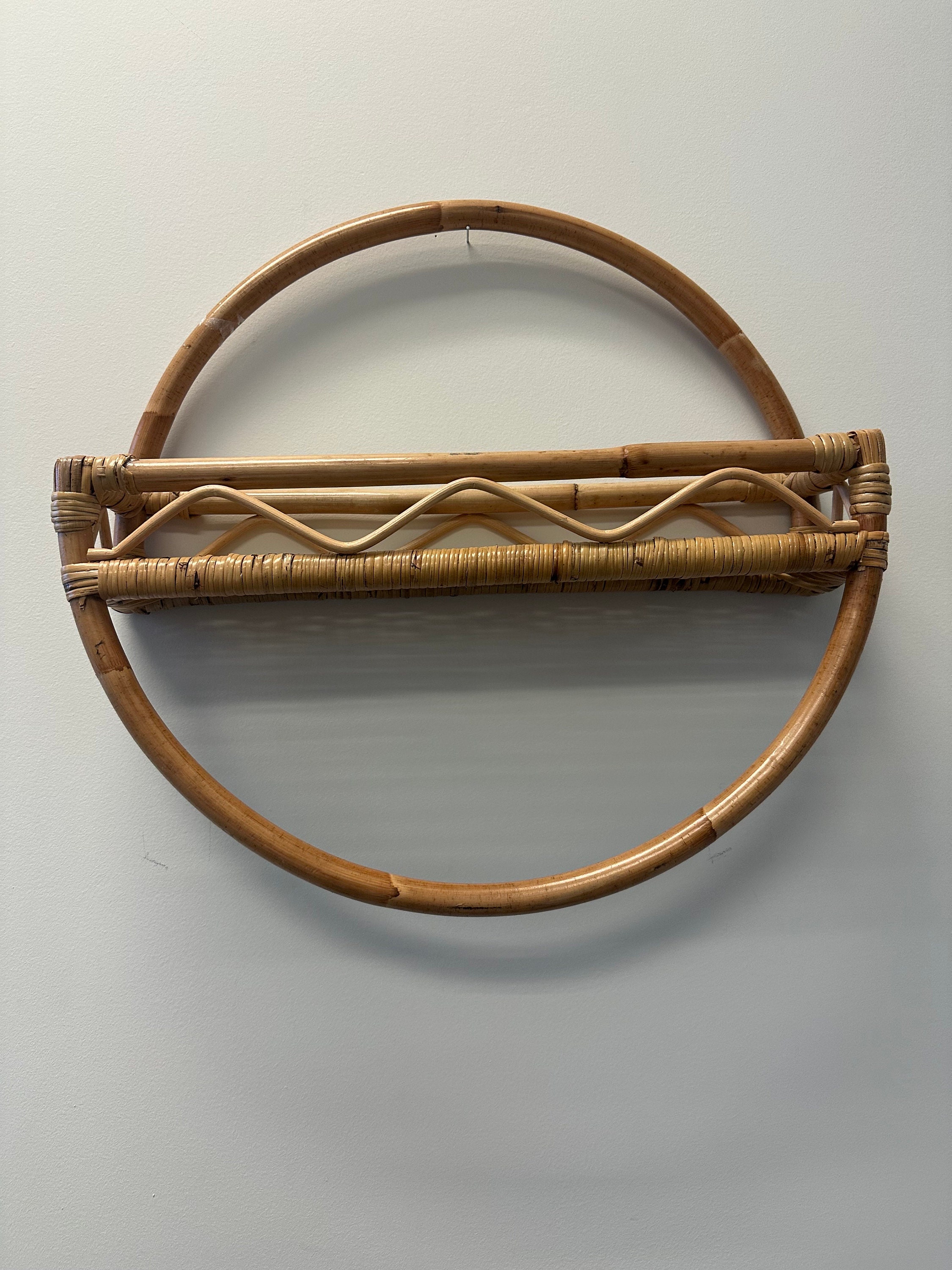 Round Rattan Wall Shelf, Round Hanging Plant Stand, Bamboo Plant Stand ...