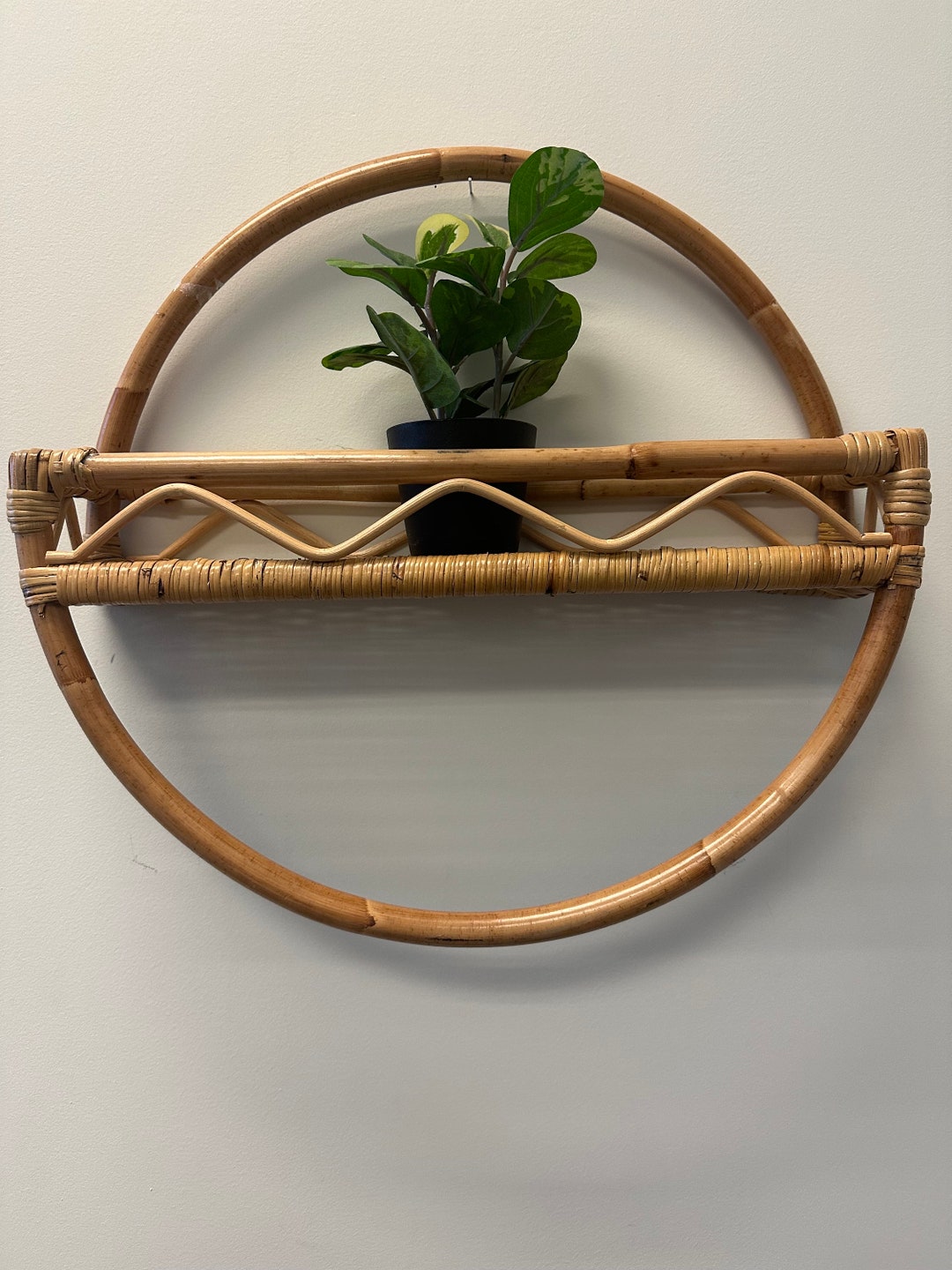 Round Rattan Wall Shelf, Round Hanging Plant Stand, Bamboo Plant Stand ...