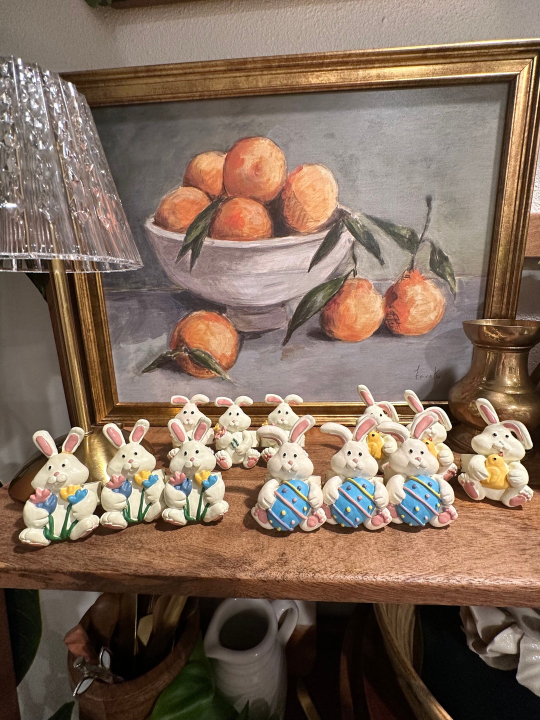 Vintage Easter Bunny Rabbit Resin Napkin Ring Holder Easter Egg Flowers ...